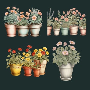 Flower Pot Clipart Set, Garden Clip Art PNG Images, Instant Download ...