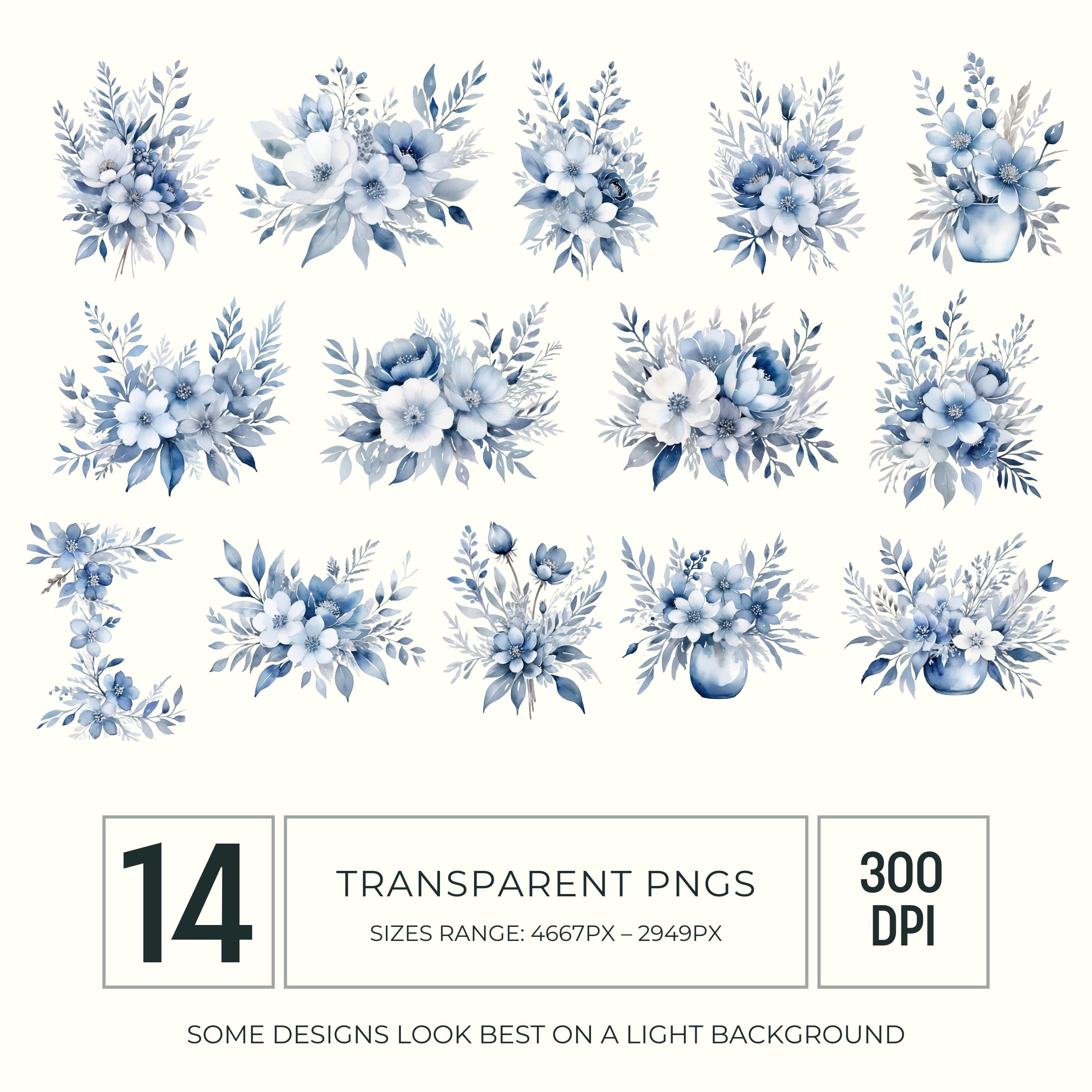 Pale Blue Watercolor Flower Clipart PNG, Soft Floral Graphics for Junk ...