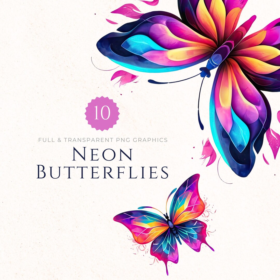 Neon Butterfly Clipart, Instant Download, Scrapbook Images, Cardmaking ...