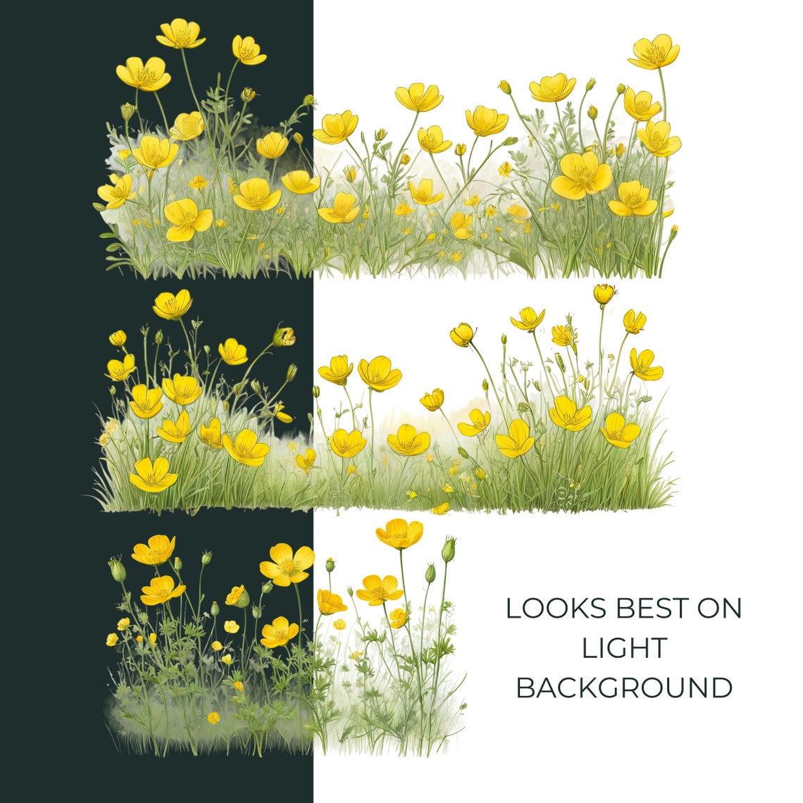 Buttercup Flower Border Clipart, Yellow Floral Border PNG, Instant ...
