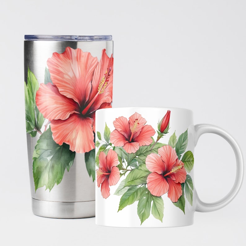 Red Hibiscus Clipart, Tropical Flower PNG, Watercolor Floral Graphics ...