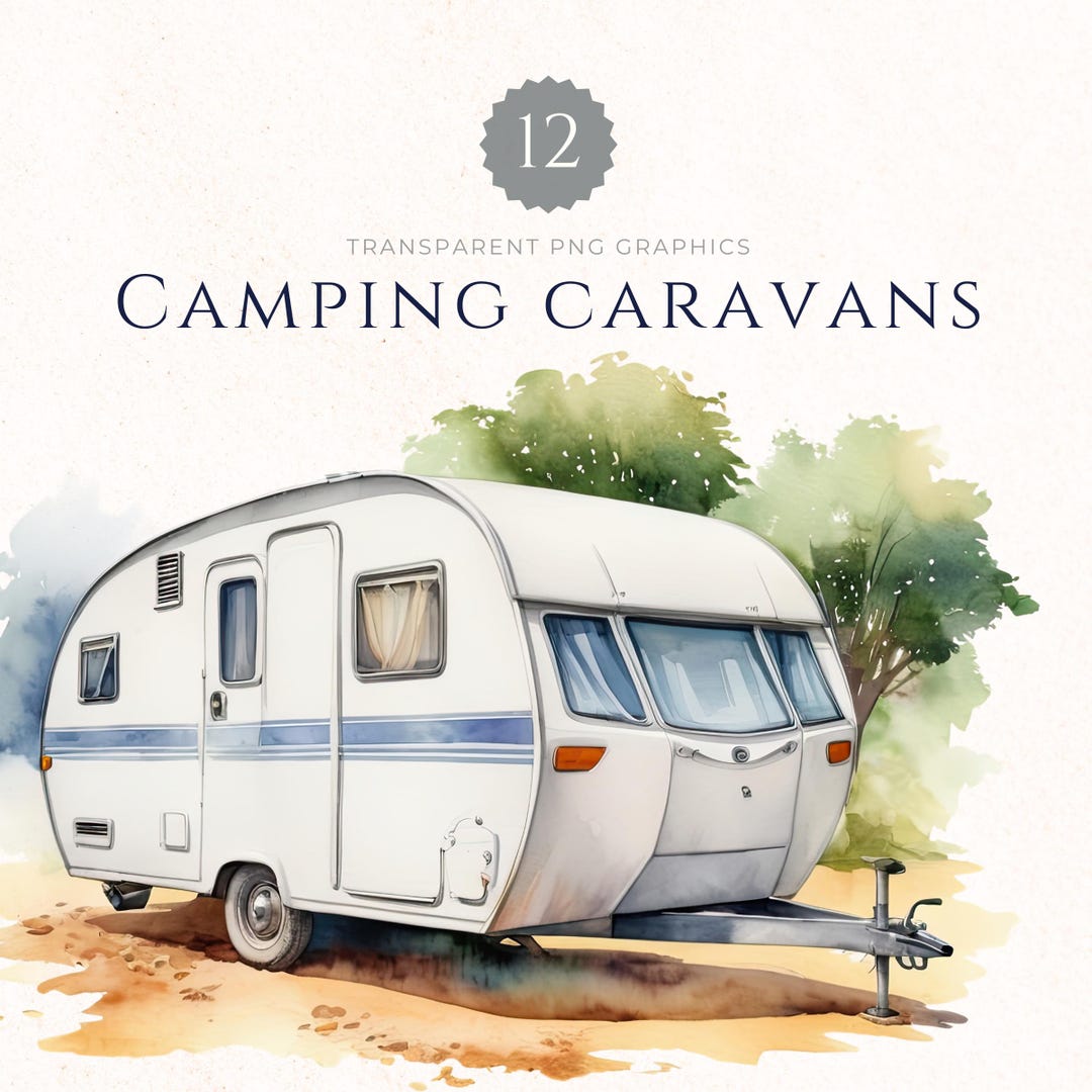 Watercolor Caravan Clipart, Camping Trailer Graphics, Vintage Camper ...