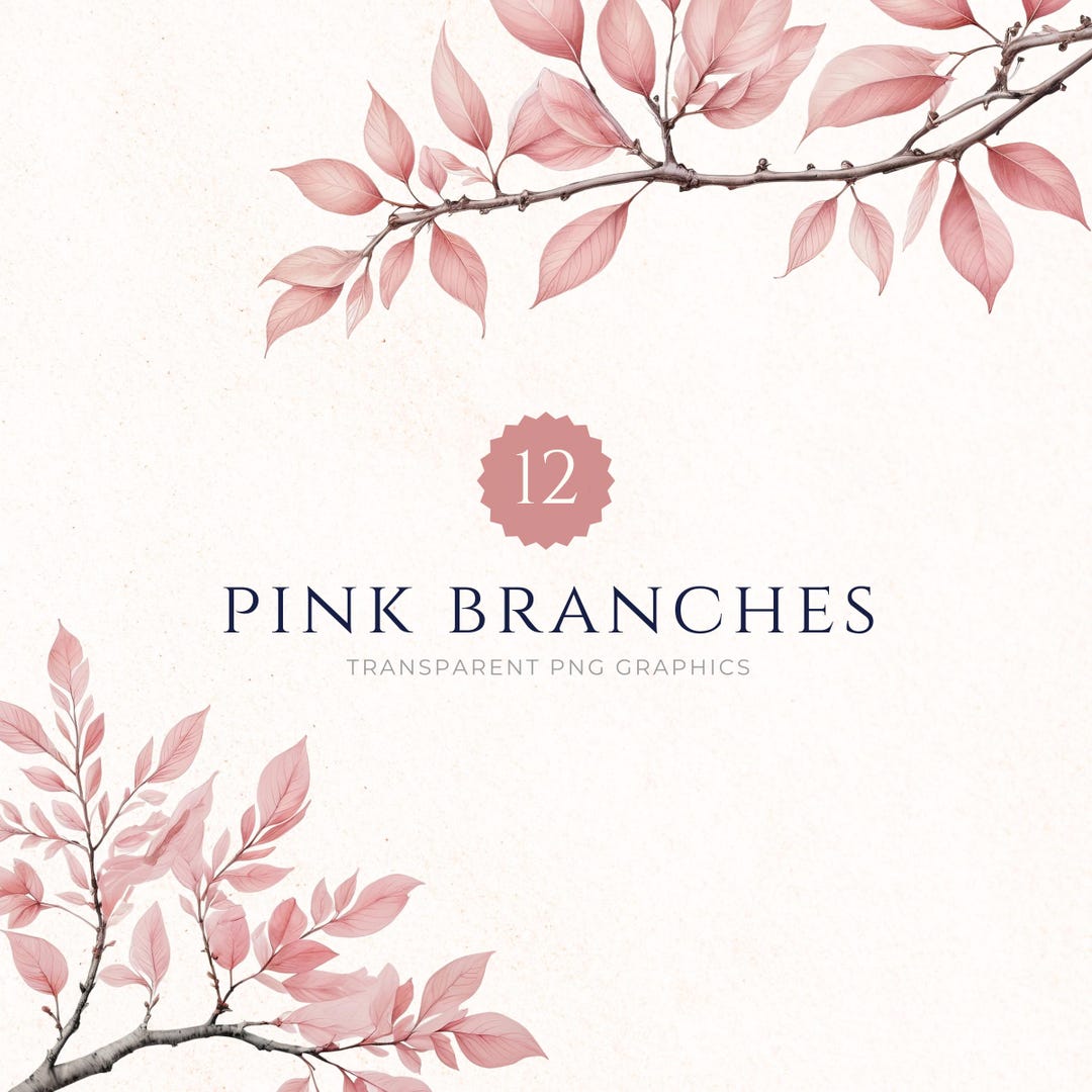 Pink Tree Branch Clipart, Watercolor Branches Graphics, Commercial Use ...