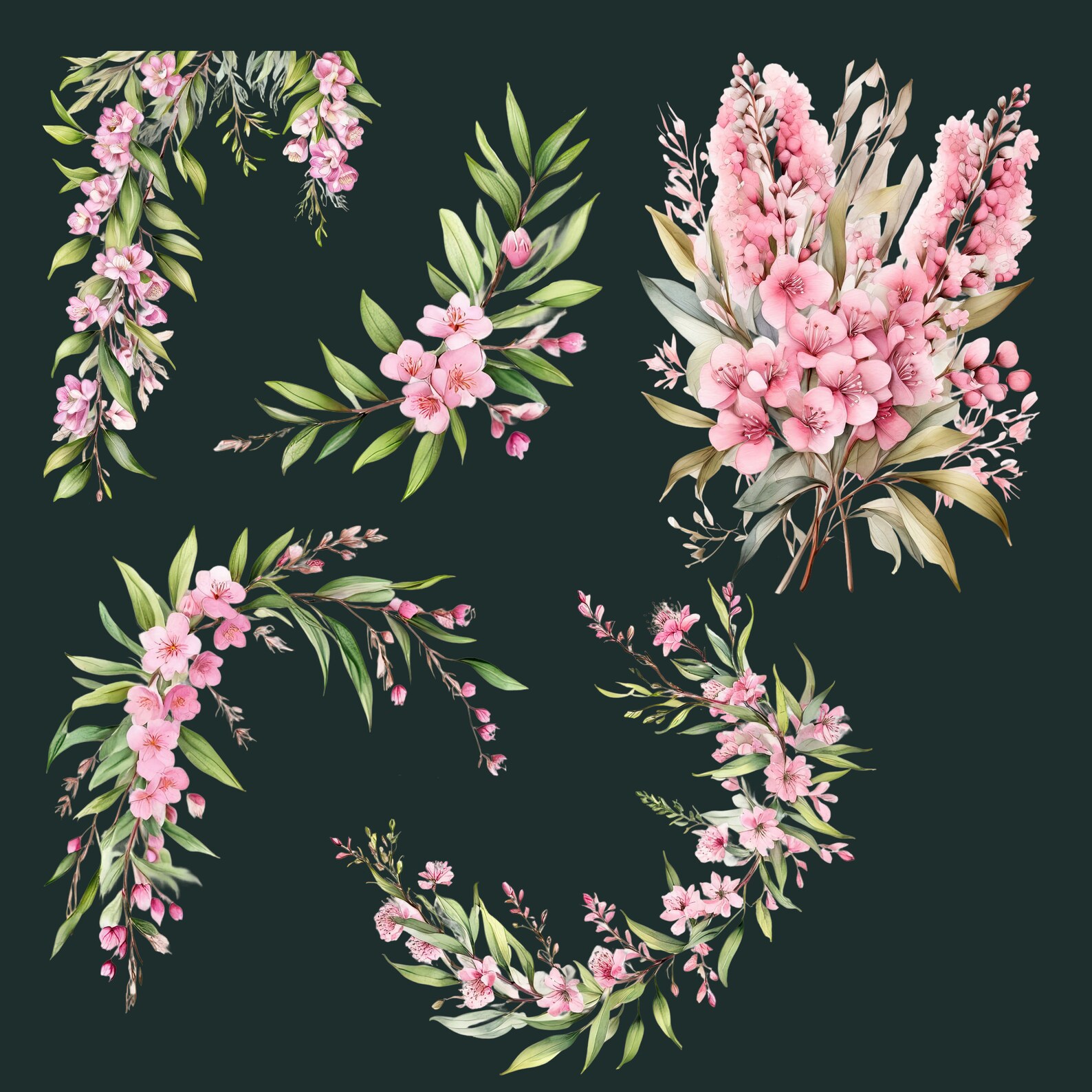 Pink Flower Vines Clipart, Instant Download PNG, Spring Decorations ...