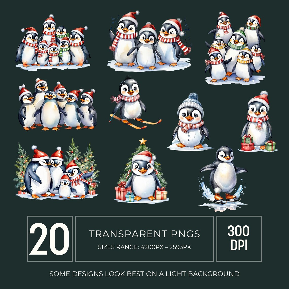 Christmas Penguins Clipart Instant Download, Xmas Paper Crafting ...