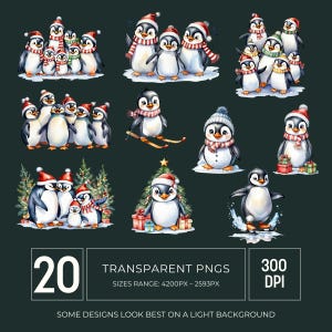 Christmas Penguins Clipart Instant Download, Xmas Paper Crafting ...