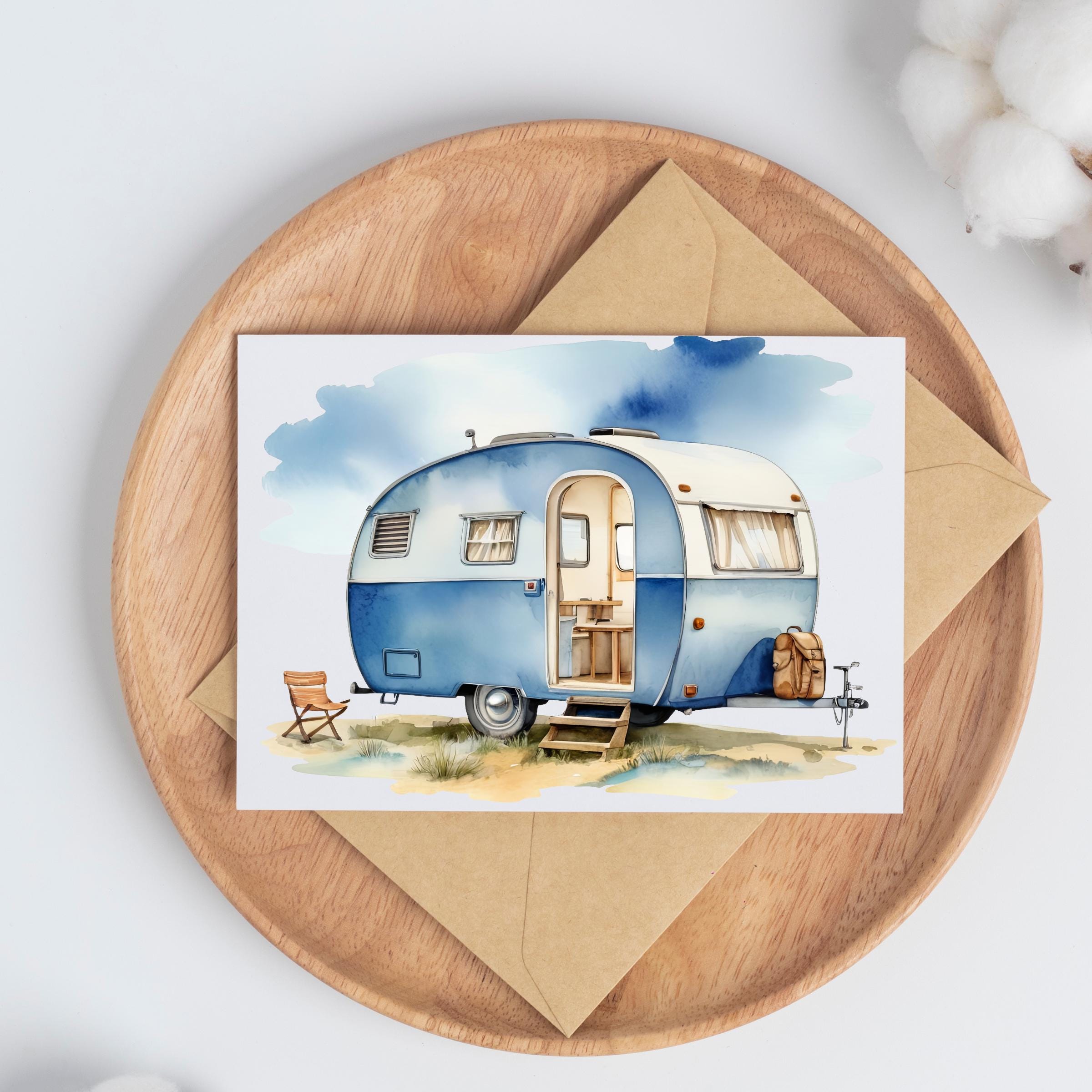 Watercolor Caravan Clipart, Camping Trailer Graphics, Vintage Camper ...