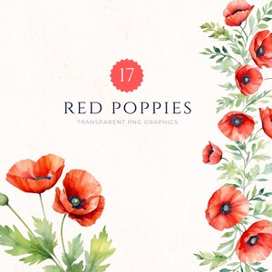 Watercolor Poppy Clipart Set, Floral PNG Images, Scrapbook Supply ...