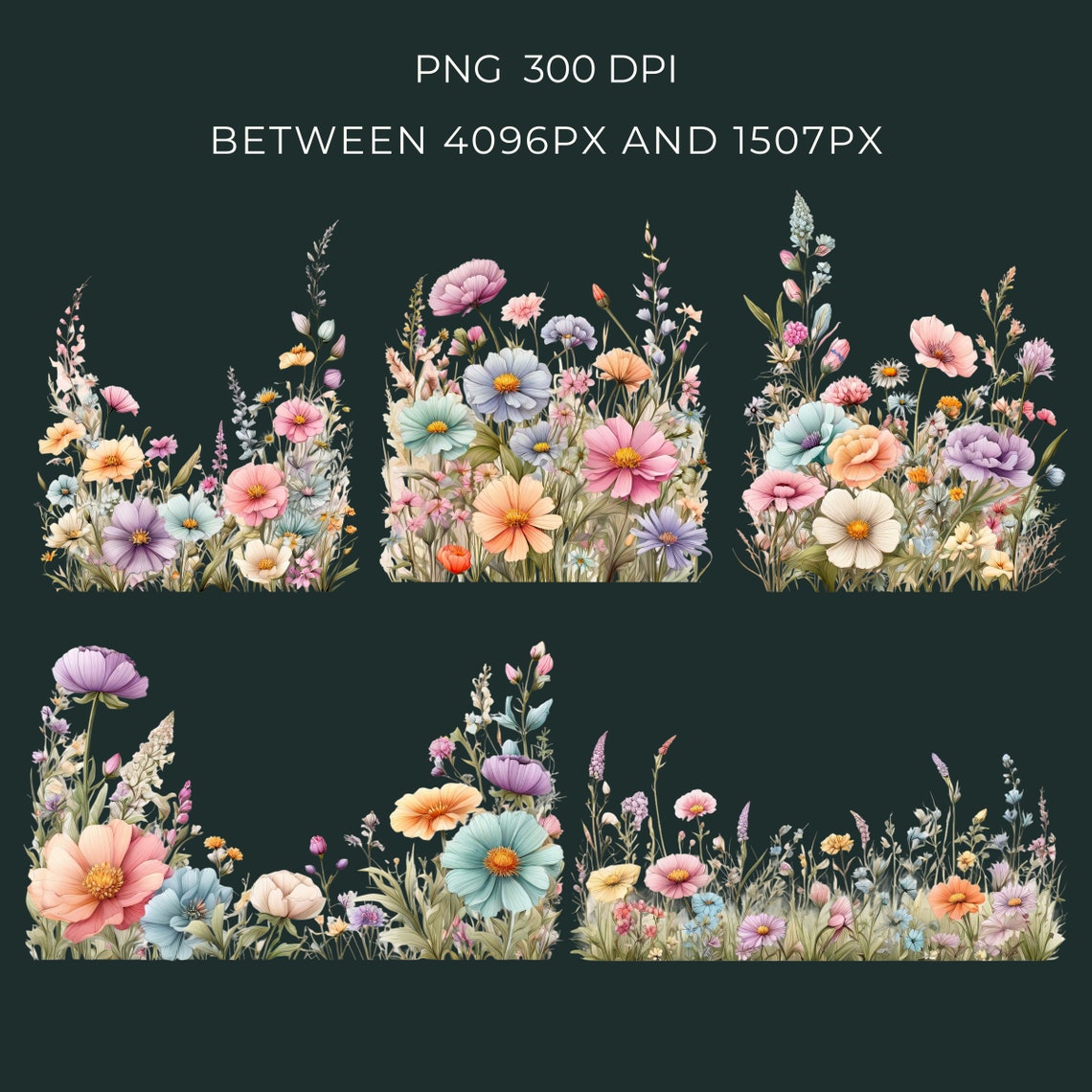 Wildflower Clipart, Wildflowers Border, Floral Clip Art, Watercolor ...