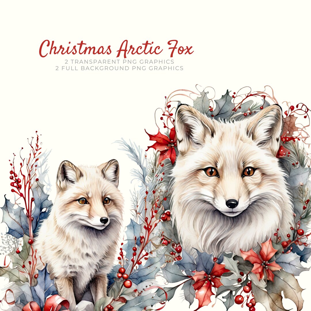 White Fox Christmas Clipart Instant Download PNG, Xmas Scrapbook Images ...