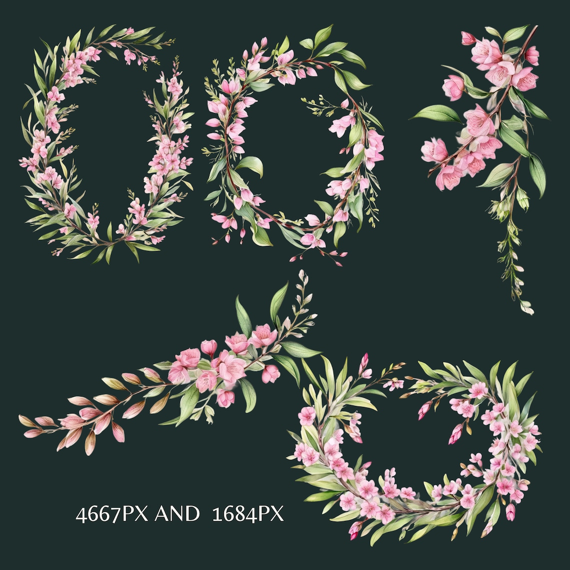 Pink Flower Vines Clipart, Instant Download PNG, Spring Decorations ...