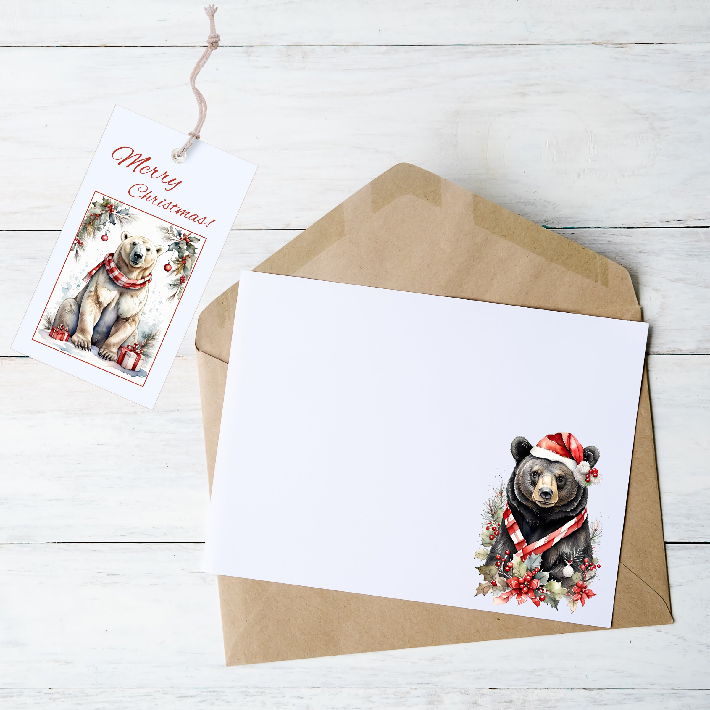 Christmas Bear Clipart Bundle, Watercolor Bear, White Background PNG ...