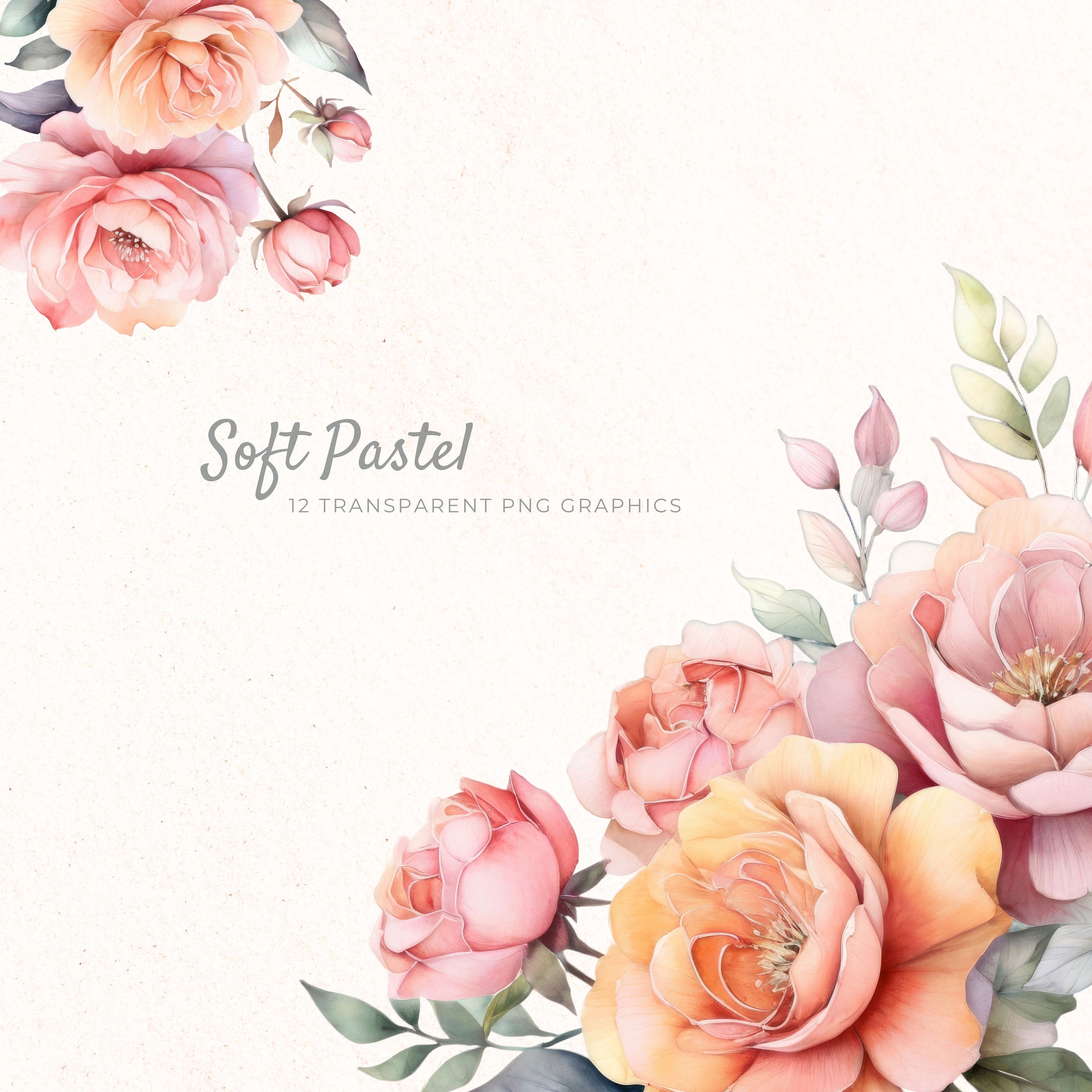 Soft Pastel Flower Clipart Set, Blush Floral PNG Images, Scrapbooking ...