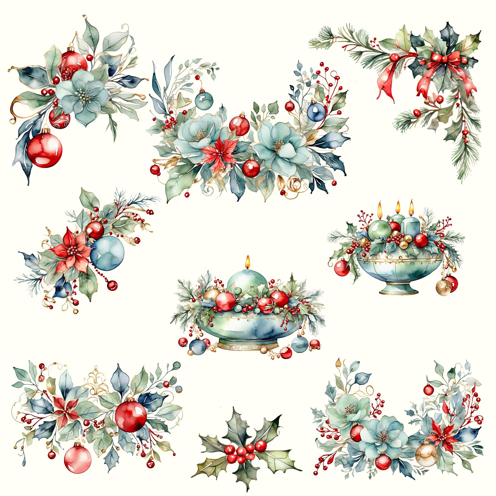 Winter Clipart Set Christmas Ornaments Soft Color Palette - Etsy