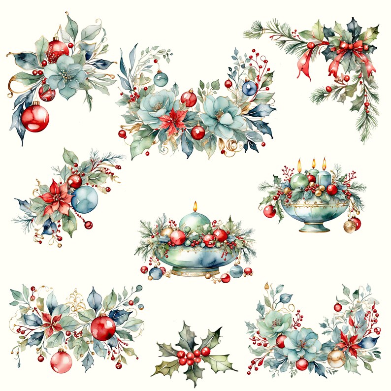 Winter Clipart Set, Christmas Ornaments, Soft Color Palette, Holiday ...