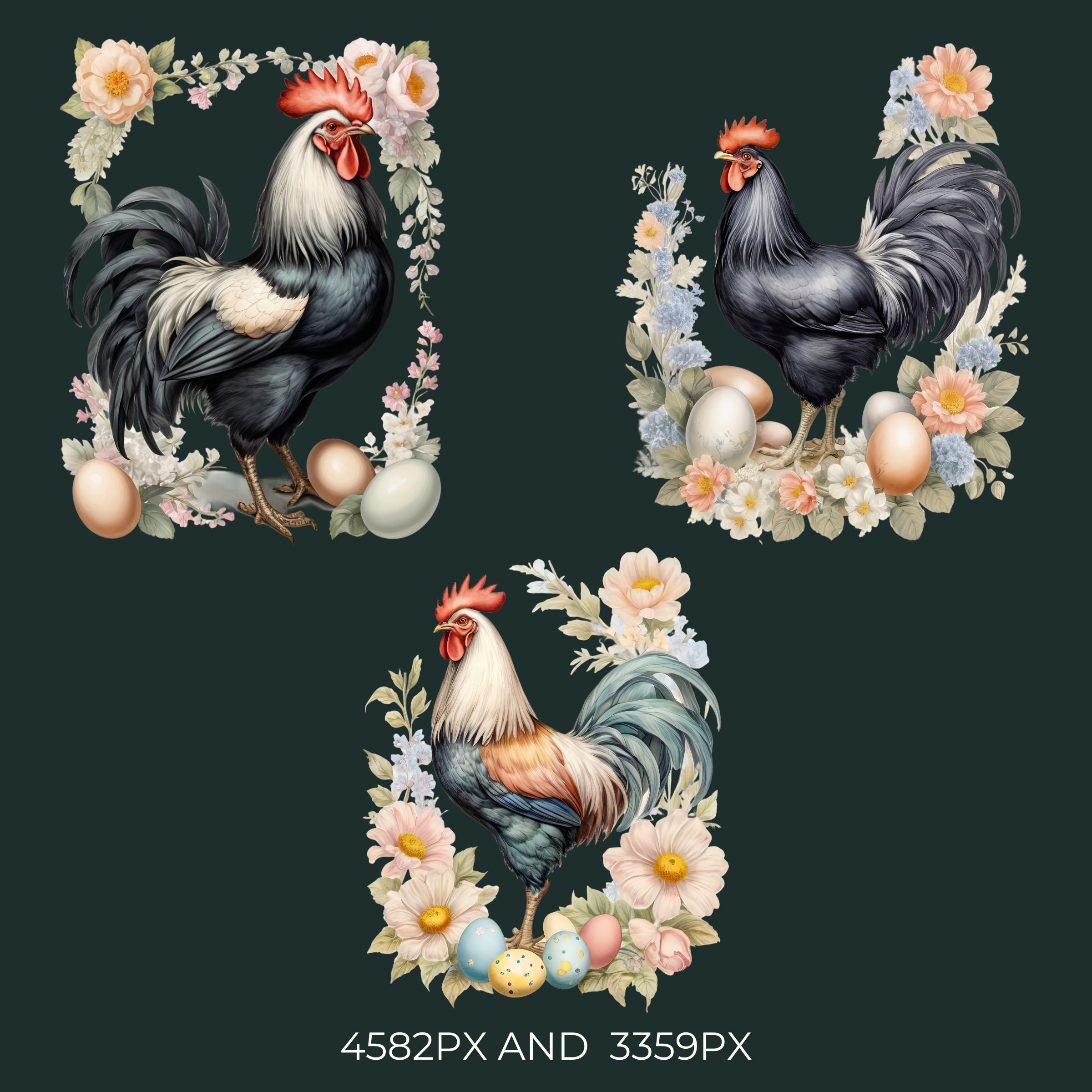 Vintage Easter Rooster Clipart, Spring PNG Files, Easter Decoration ...