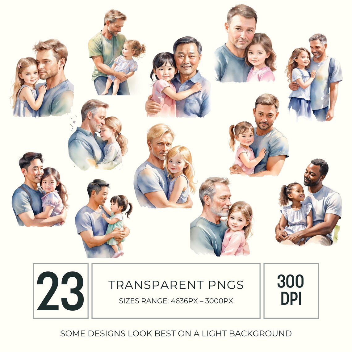Father and Daughter Watercolor Clipart PNG, Daddy and Me Graphics for ...