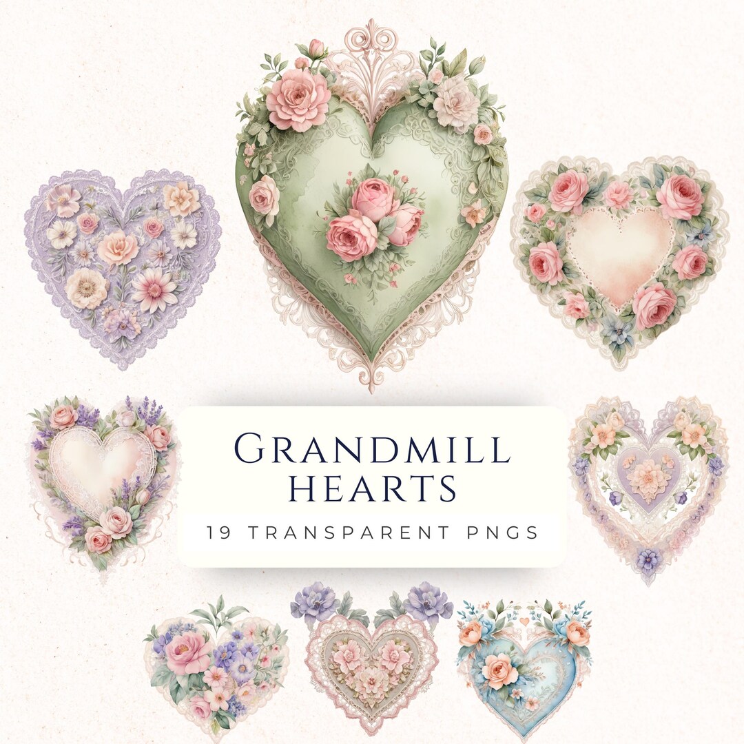 Grand Millennial Valentines Day Clipart, Heart Graphics, Scrapbooking ...