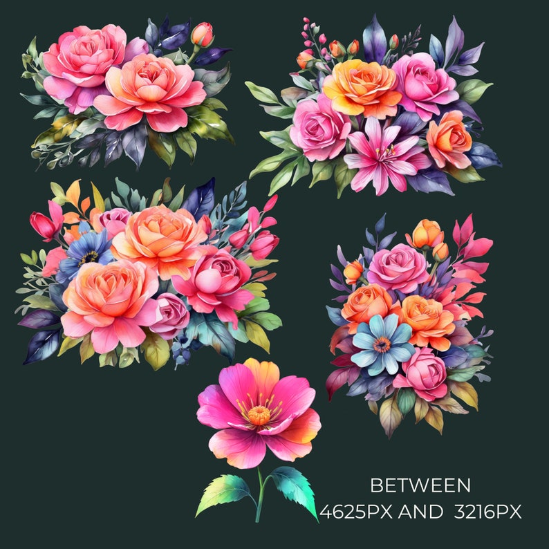 Neon Flowers Clipart, Floral Clip Art Graphics, Instant Download ...