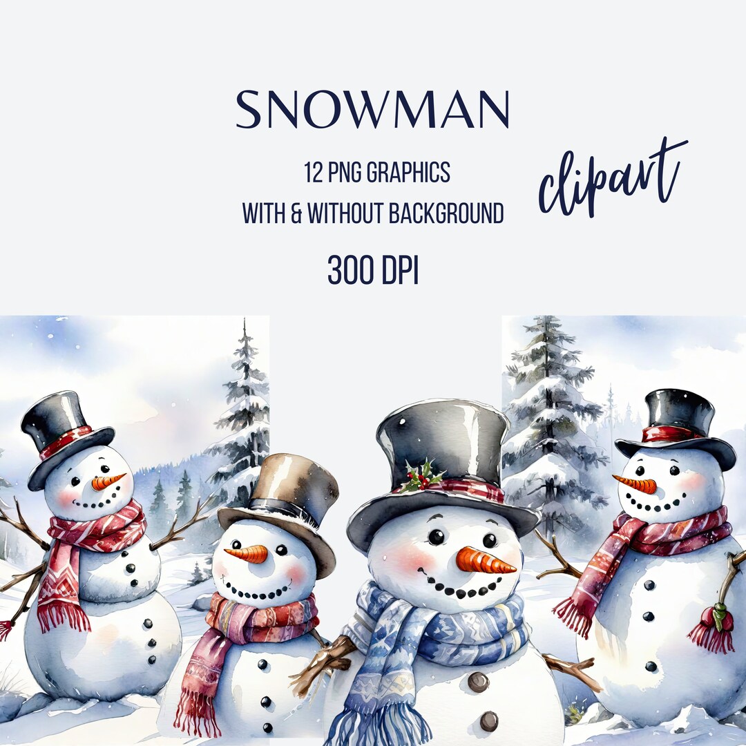 Watercolor Snowman Clipart, Instant Download PNG, Christmas Clip Art ...