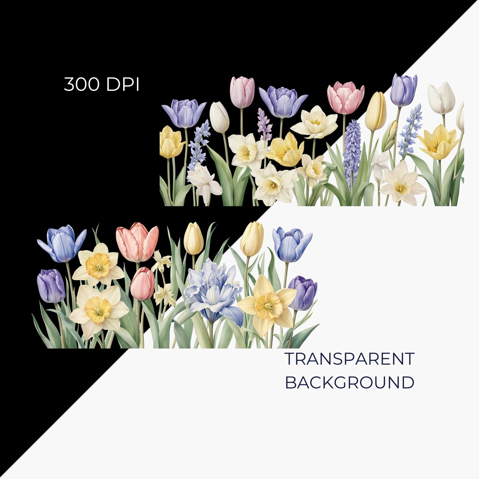 Spring Flower Border Clipart, Digital Download PNG, Paper Crafting ...