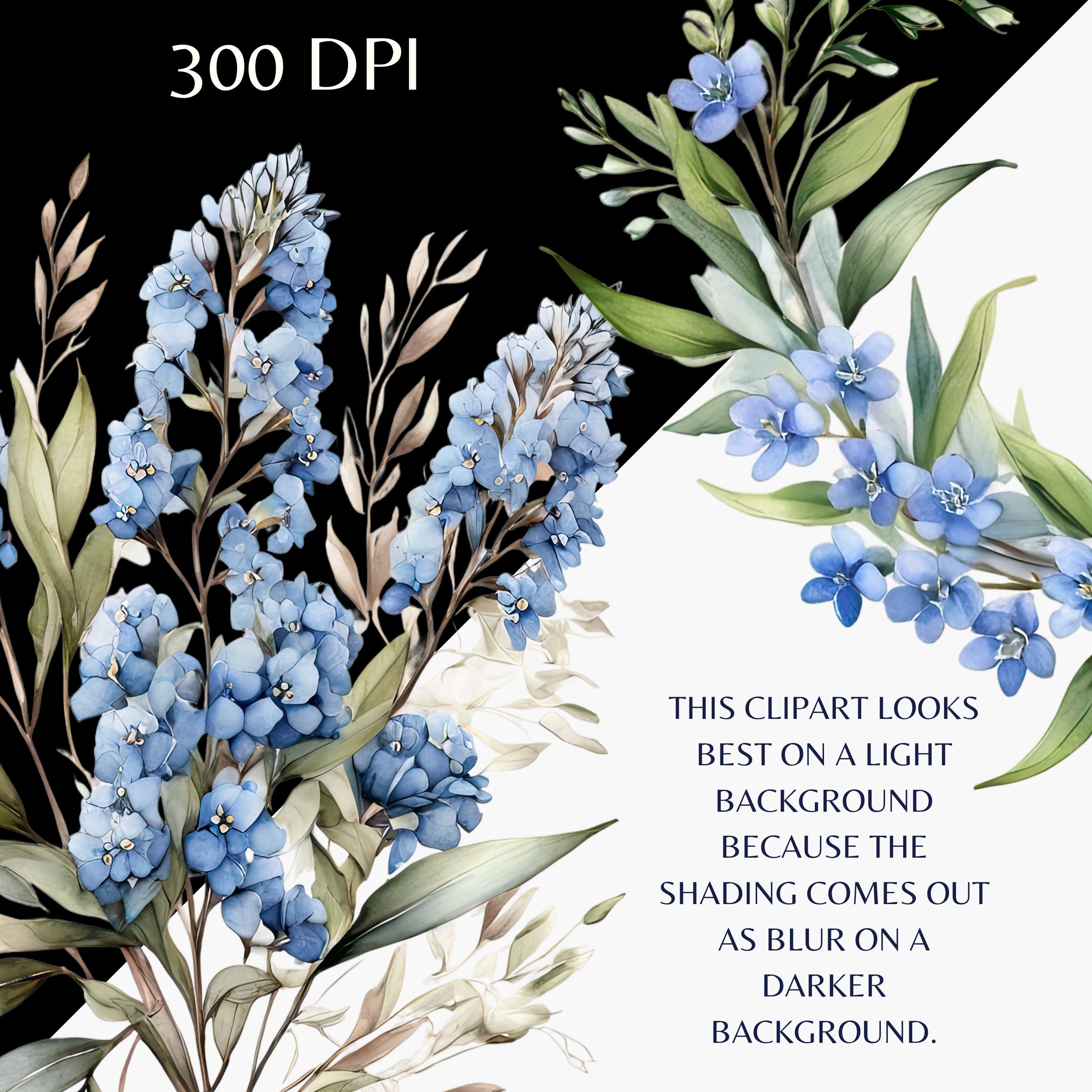 Blue Flower Willow Vine Clipart, Floral Garland Clip Art, Blue ...