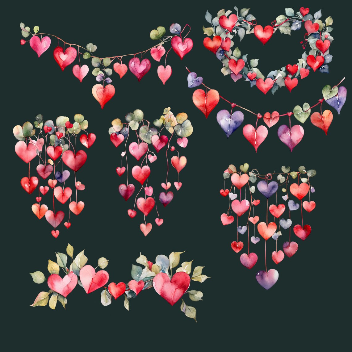 Heart Border Clipart, Valentine's Day Clip Art, Red Heart Png, Instant ...