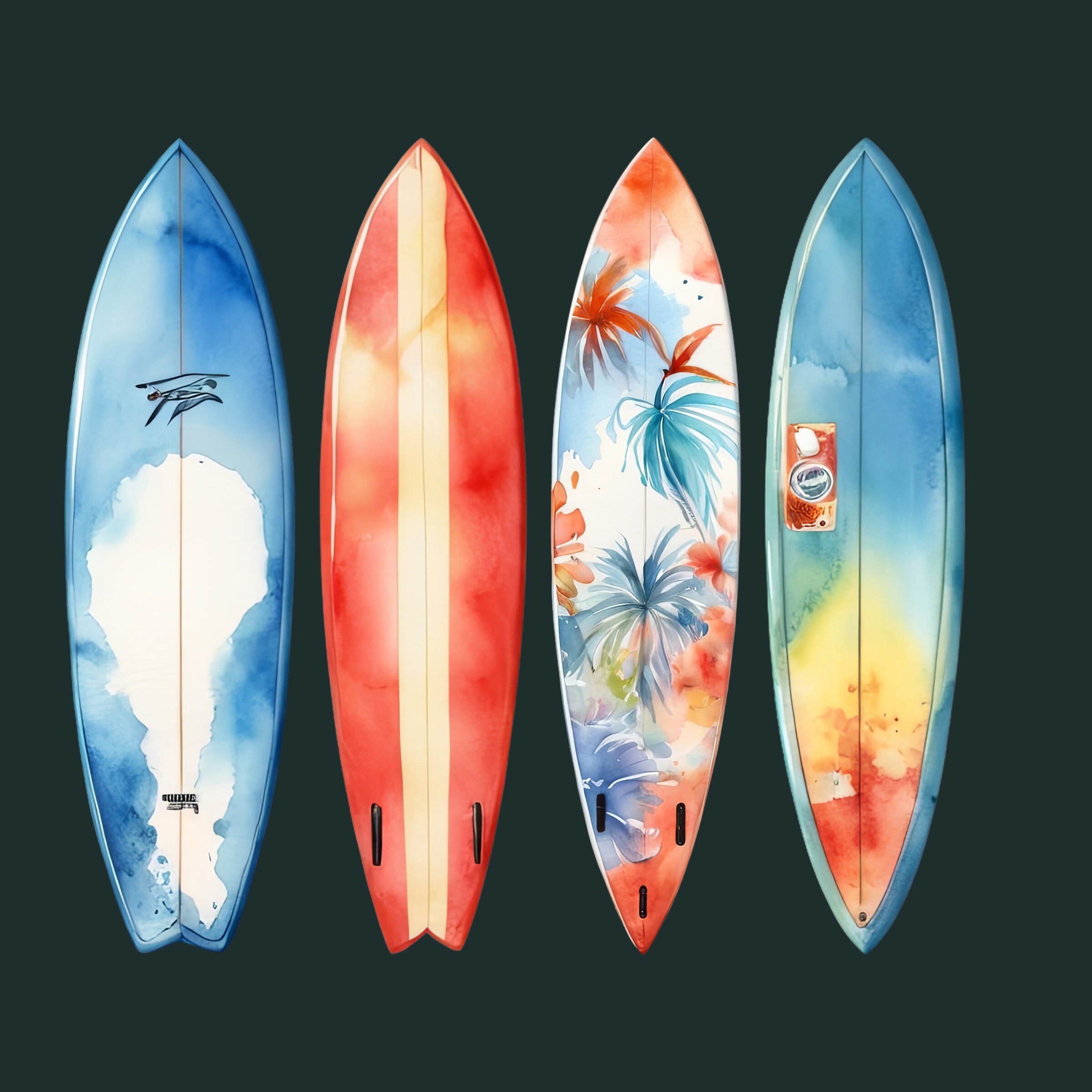 Watercolor Surfboard Clipart Set, Beach Vacation PNG Images, Summer ...