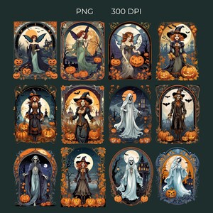 Art Nouveau Halloween Clipart Set, Digital Download PNG, Scrapbook ...