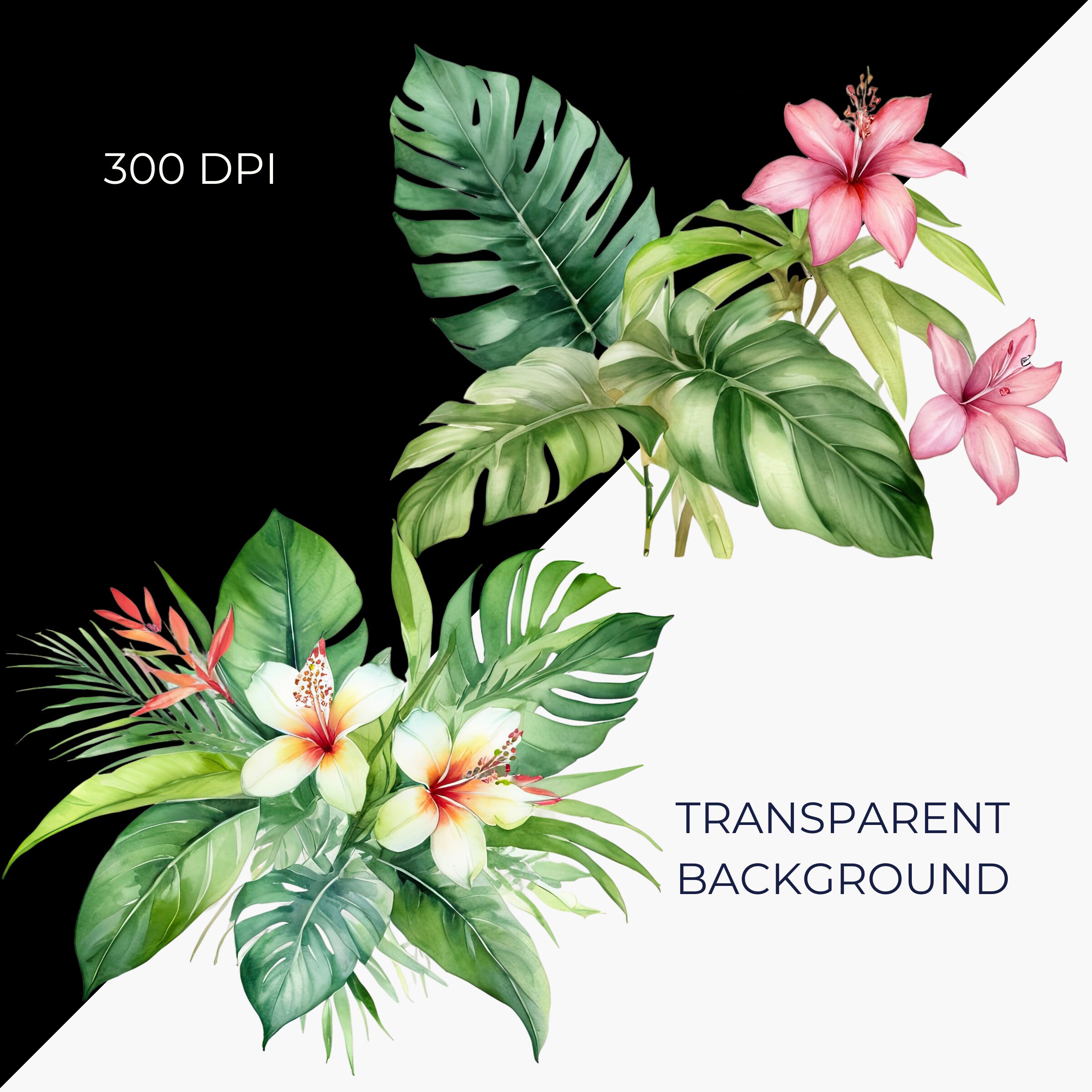 Watercolor Tropical Flowers Clipart, Instant Download, Summer Floral ...