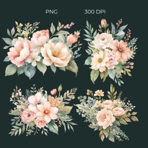Shabby Chic Flower Clip Art Set, Watercolor Floral Images, PNG Graphics ...