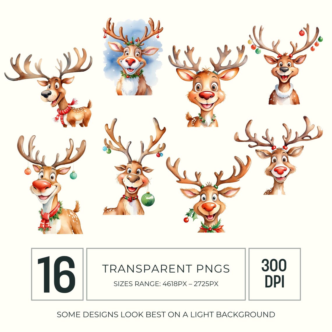 Quirky Reindeer Clipart Digital Download PNG, Christmas Holiday ...