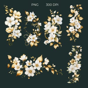 White Gold Flower Vine Clipart, Instant Download, Wedding Clip Art ...