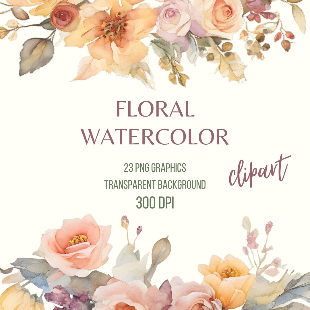 Soft Autumn Flower Clipart, Pale Watercolor Florals, Boho Fall Clip Art ...