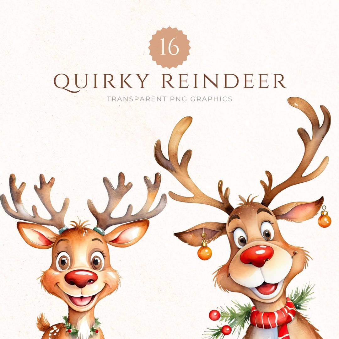 Quirky Reindeer Clipart Digital Download PNG, Christmas Holiday ...