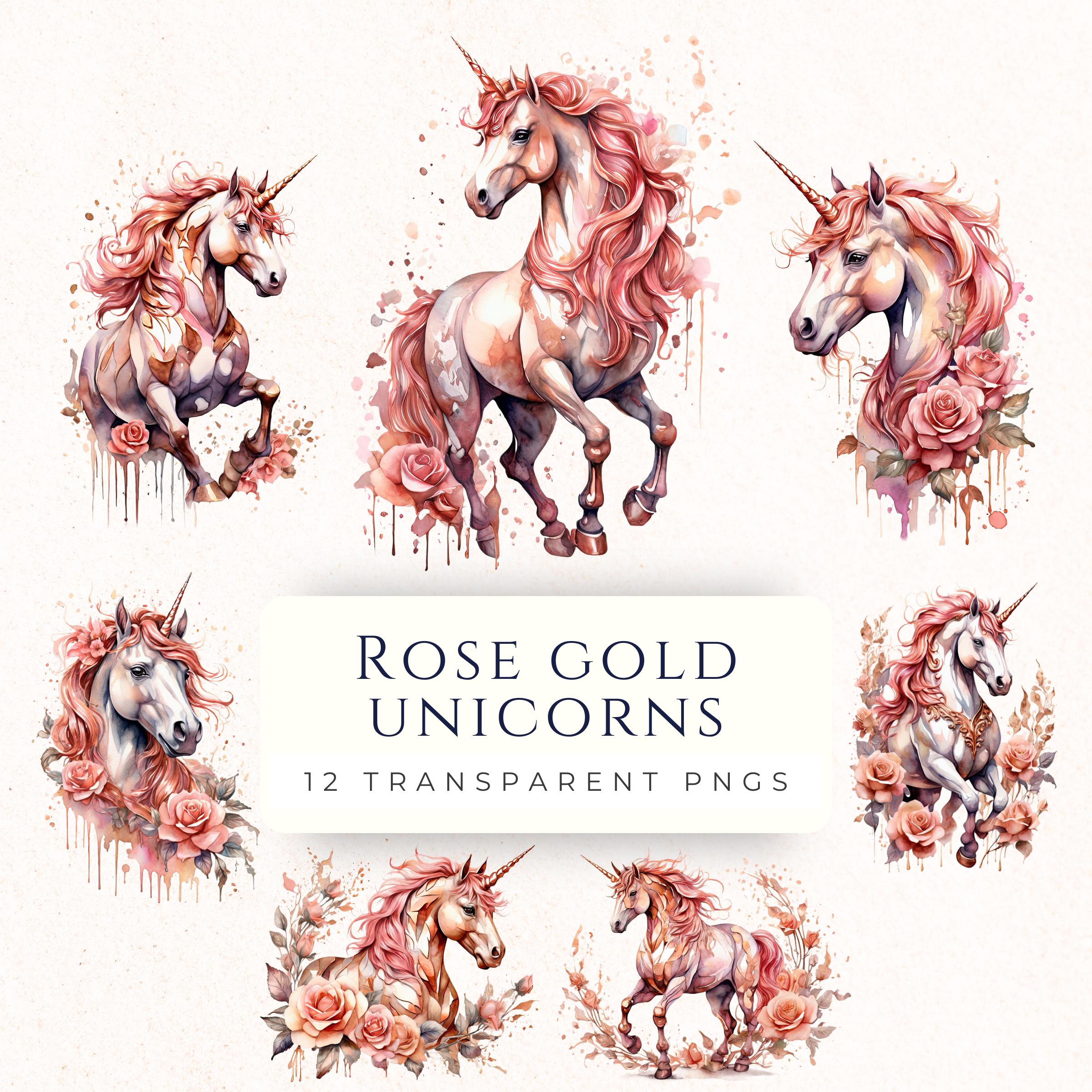 Rose Gold Unicorn Clipart Set, Instant Download PNG Graphics, Fantasy ...