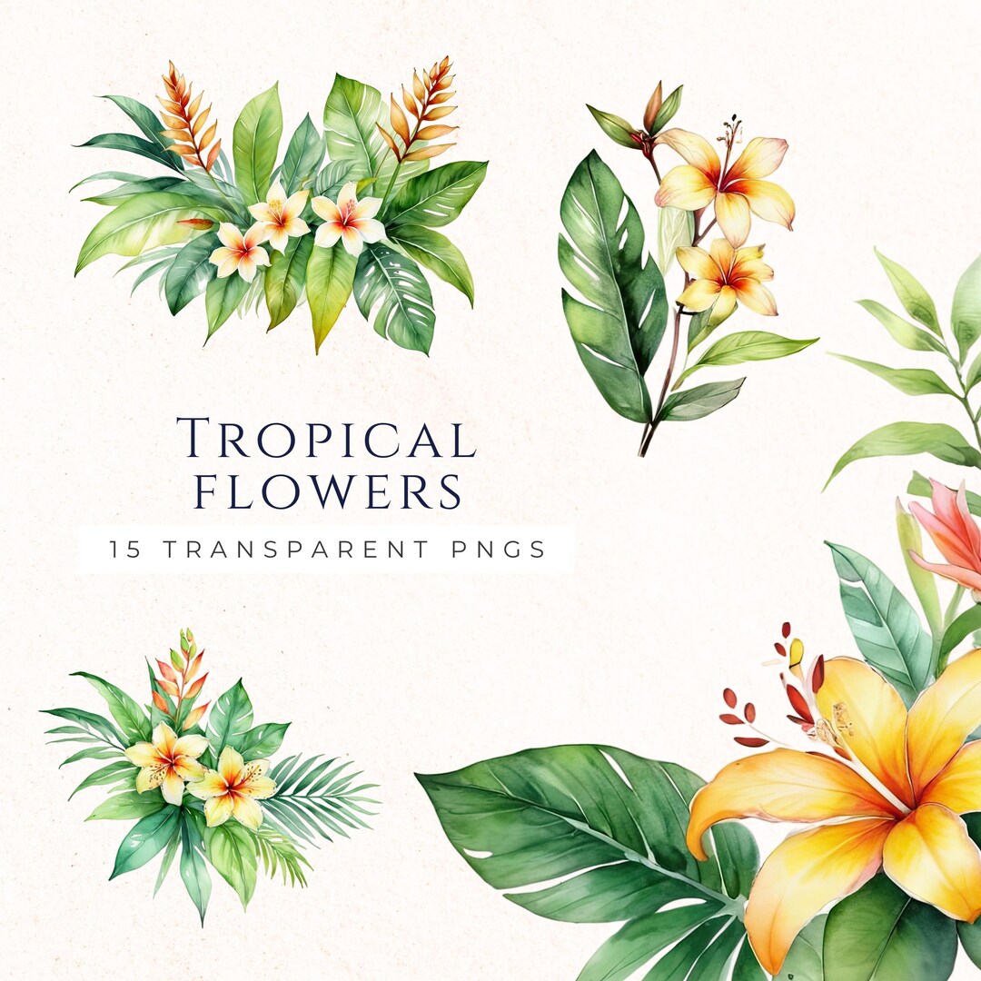 Watercolor Tropical Flowers Clipart, Instant Download, Summer Floral ...