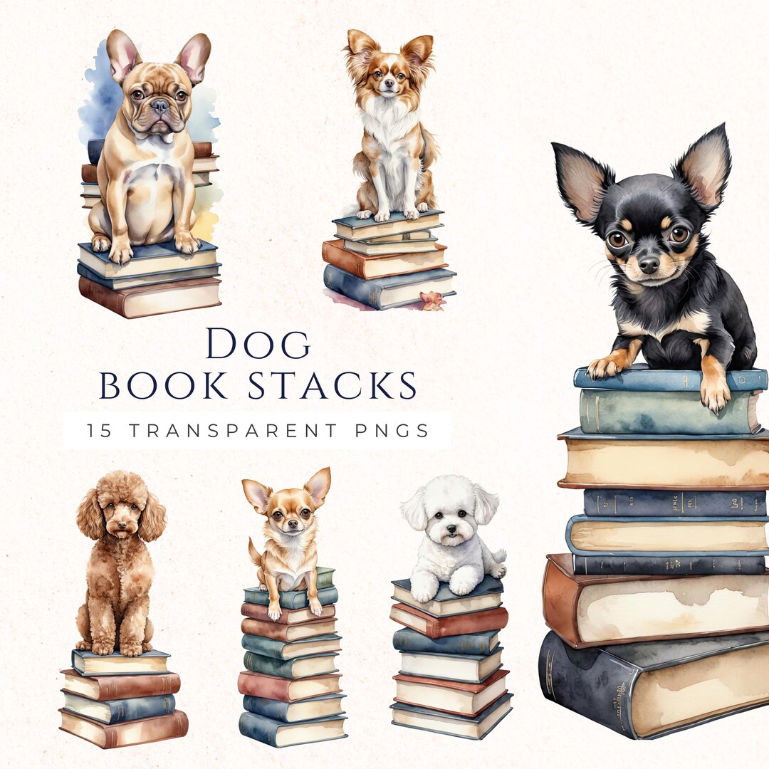 Watercolor Dog on Bookstack Clipart: Pet PNG (digital Download) - Etsy