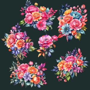 Neon Flowers Clipart, Floral Clip Art Graphics, Instant Download ...