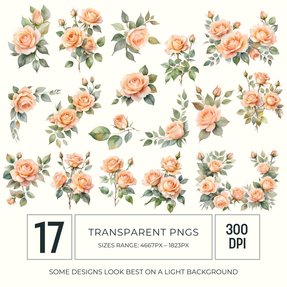 Peach Fuzz Roses Clipart, Flower Border Digital Download, Scrapbooking ...