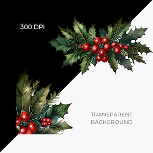 Mistletoe Corner Clipart Pack, Xmas Holiday Graphics, Craft Supplies ...