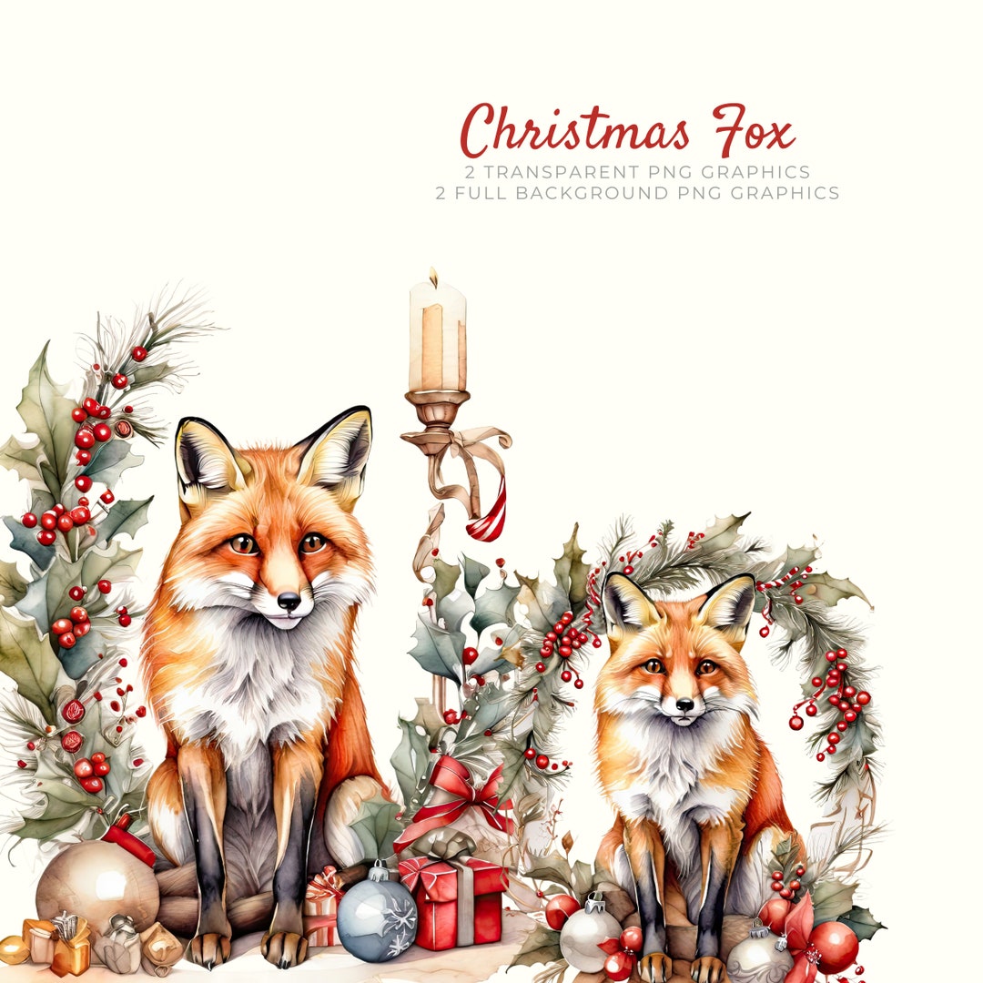 Christmas Fox Clipart Instant Download, Xmas Paper Crafting, Holiday ...