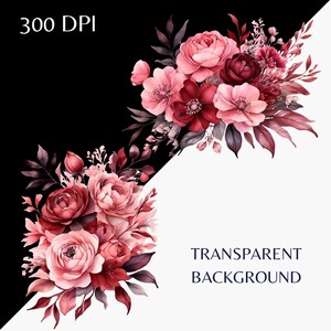 Red and Pink Flower Clipart, Moody Floral Graphics, Digital Download ...