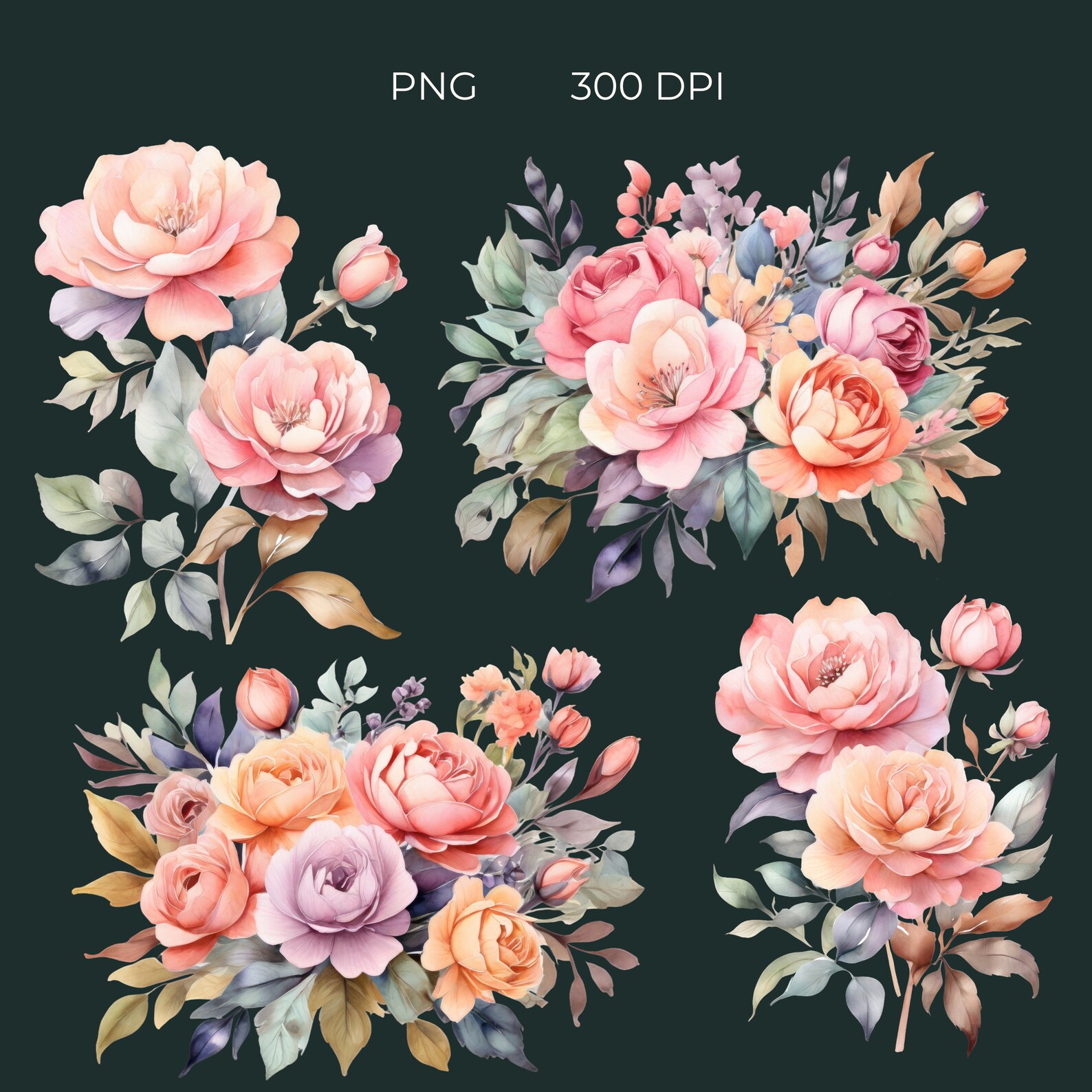 Soft Pastel Flower Clipart Set, Blush Floral PNG Images, Scrapbooking ...
