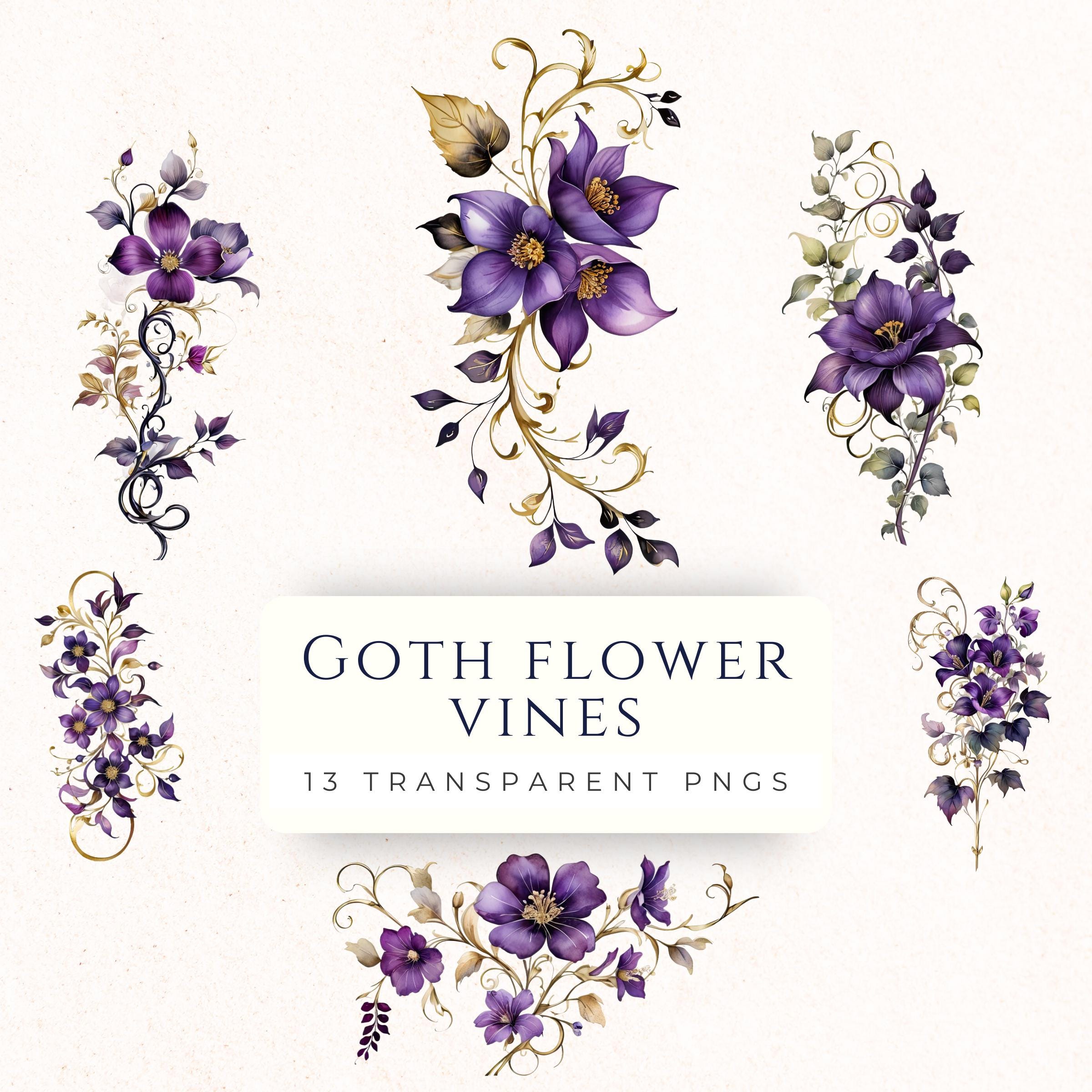 Gothic Flower Vine Clipart Set, Purple & Gold Floral Images, Scrapbook ...