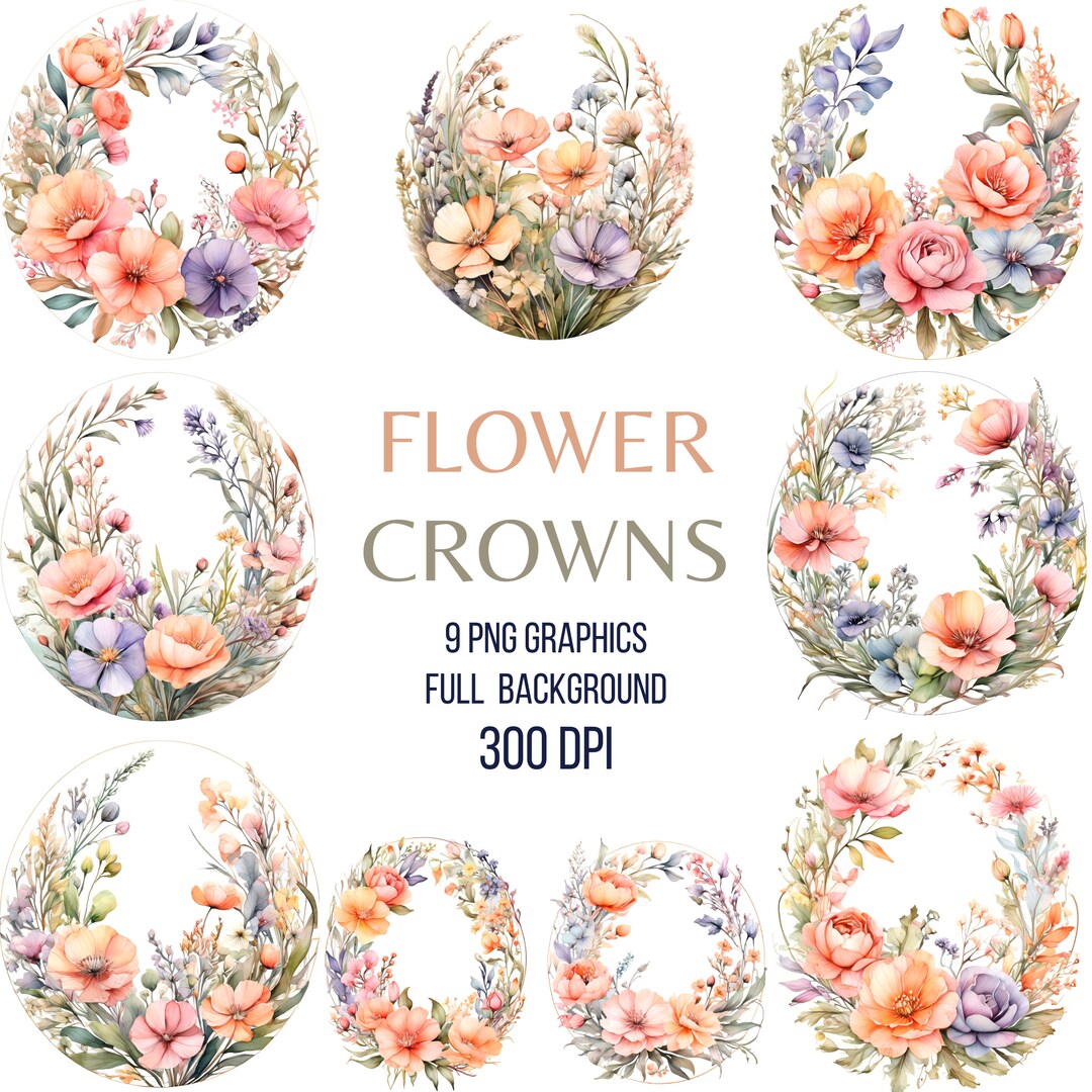 Floral Circle Frame Clipart, Wildflower Crown Clip Art Design, Flower ...