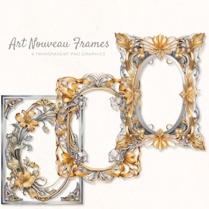 Art Nouveau Frame Clipart Set, Gold Silver Frames PNG, Commercial Use ...