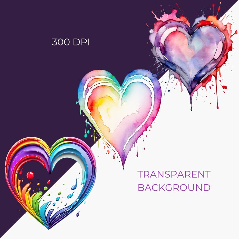 Printable Rainbow Heart Clip Art, LGBT Pride Decor, Valentine's Day ...