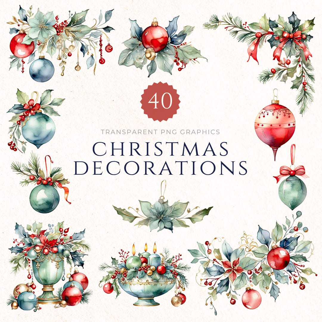 Winter Clipart Set, Christmas Ornaments, Soft Color Palette, Holiday ...