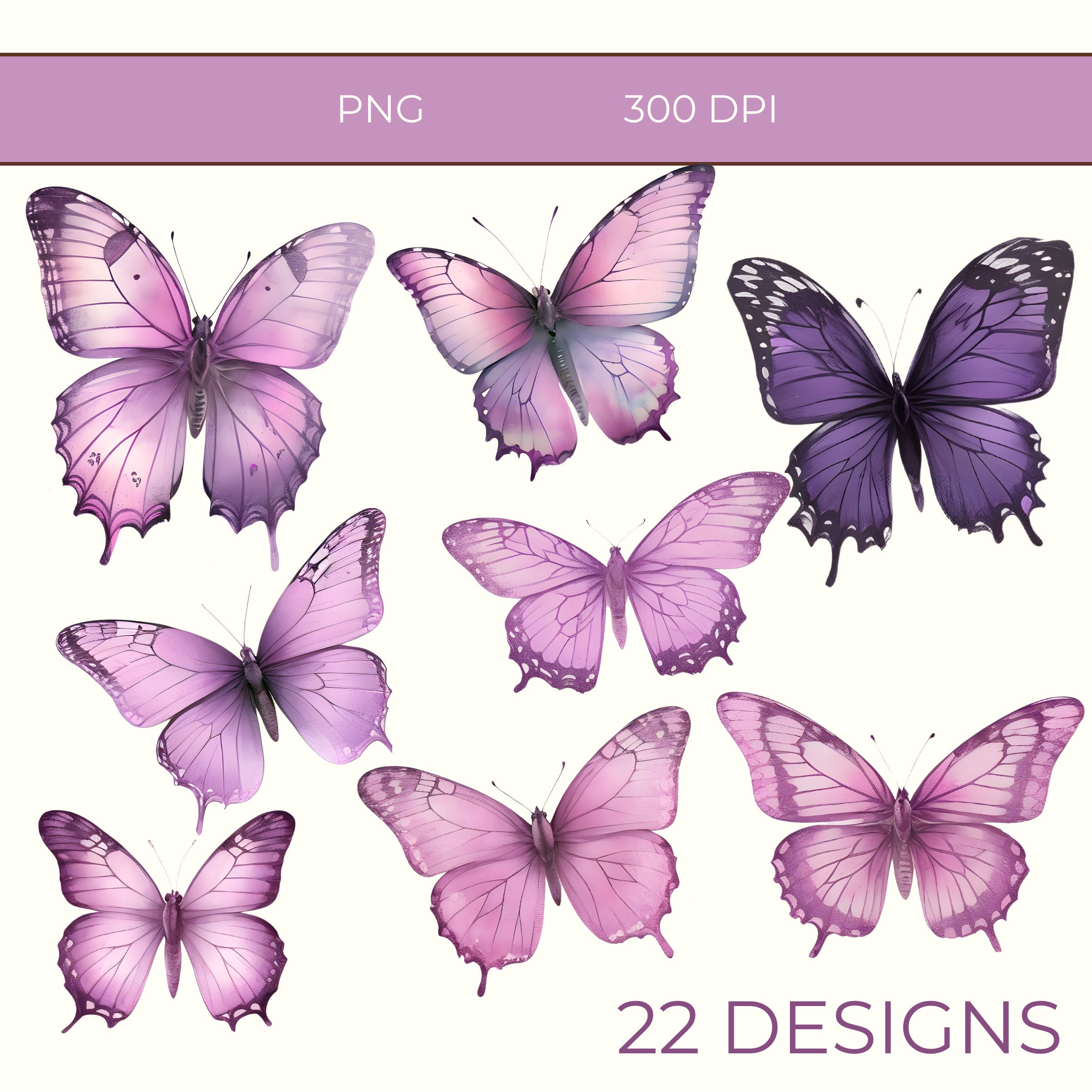 Purple Butterfly Decoration Clipart, Purple Butterflies PNG, Instant ...